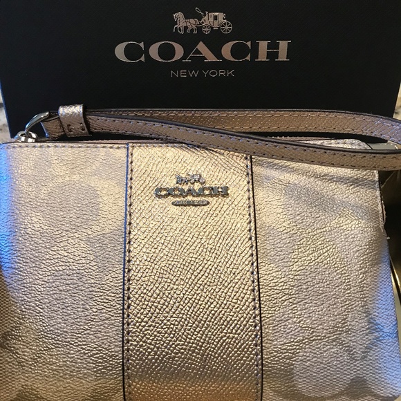 Coach | Bags | Coach Wristlet In Beautiful Platinum With Gift Box ...